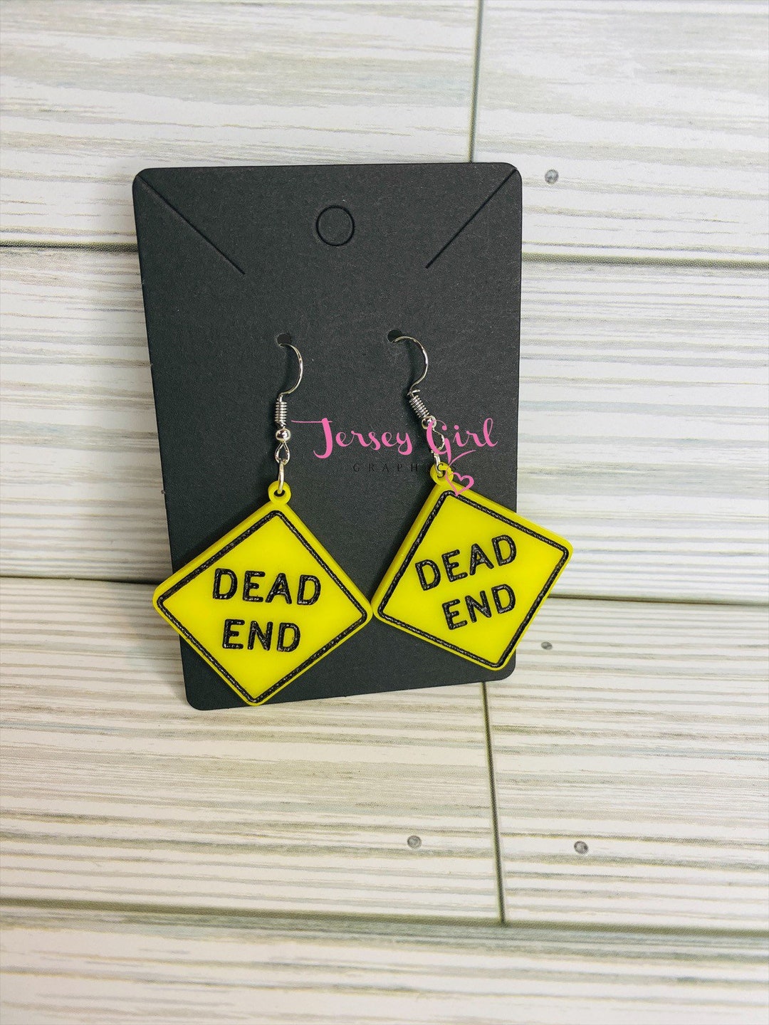 Yellow Dead End Caution Sign Acrylic Earrings Gift Construction ...