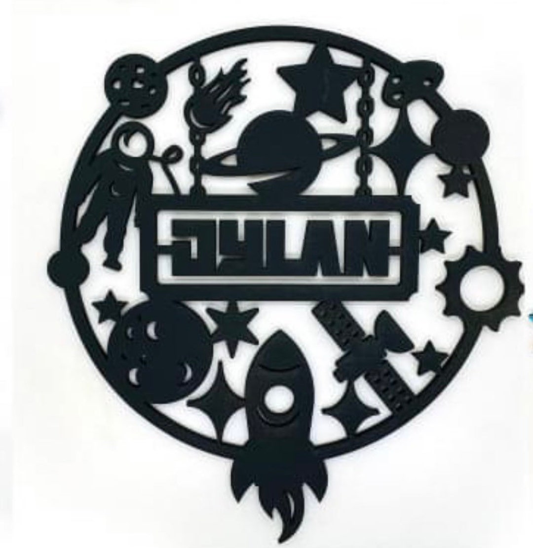 Personalized Outer Space Wooden Sign Circle Kids Room Decor Birthday ...