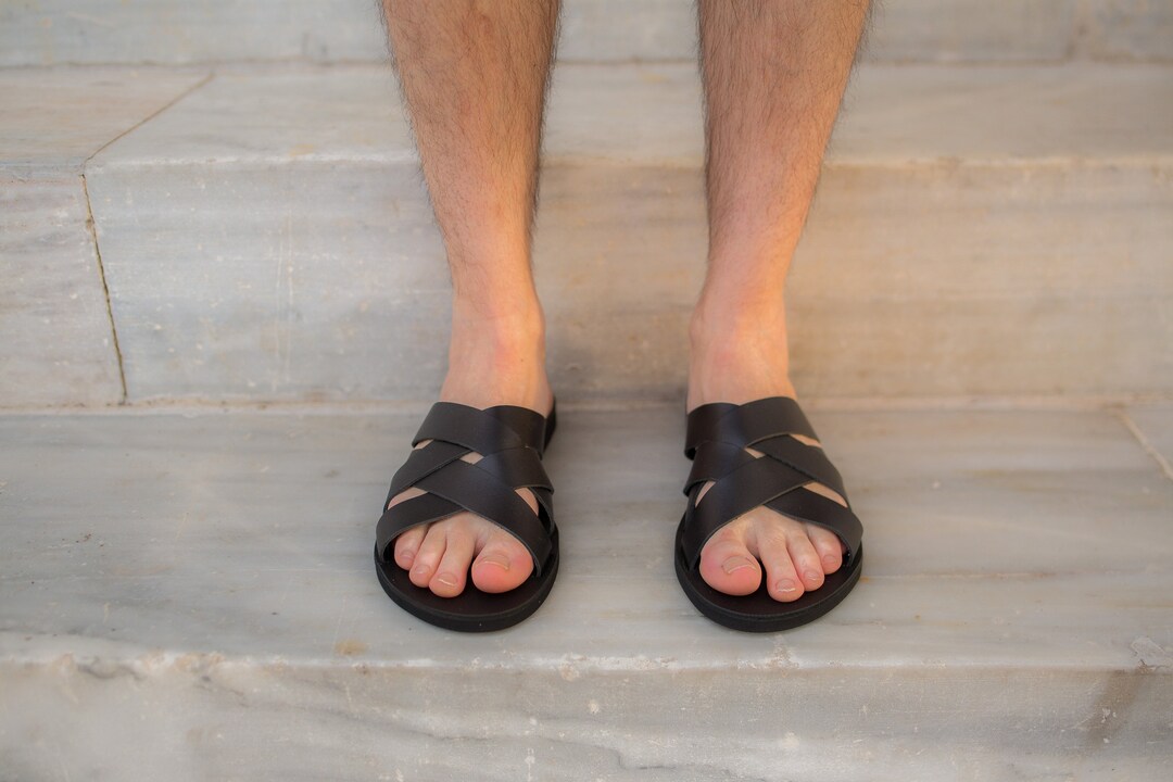 Black Men Sandals, Men Leather Sandals, Men Slides, Men Sandals ...
