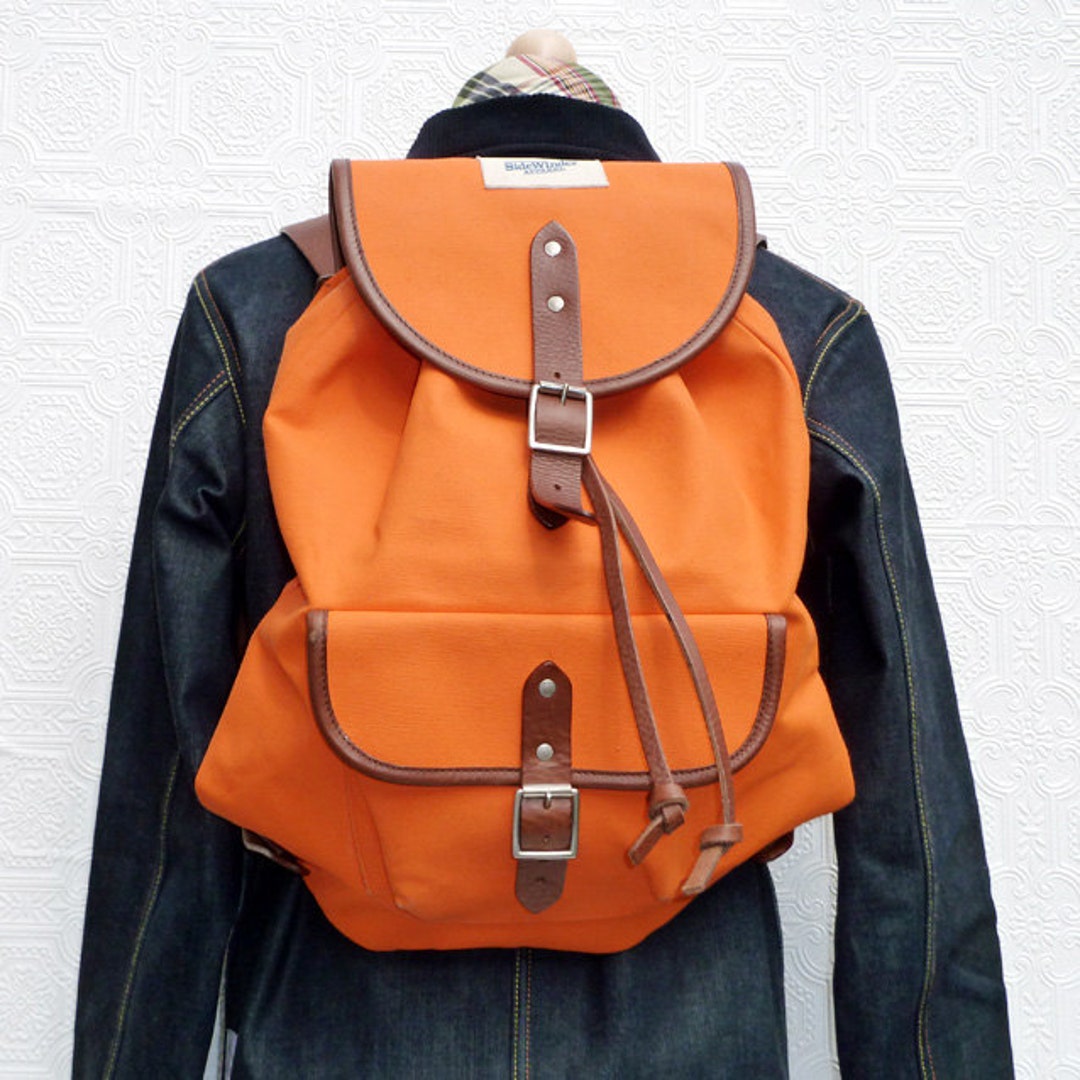 Heavyweight Orange Canvas & Leather Backpack / Rucksack / Day Pack ...