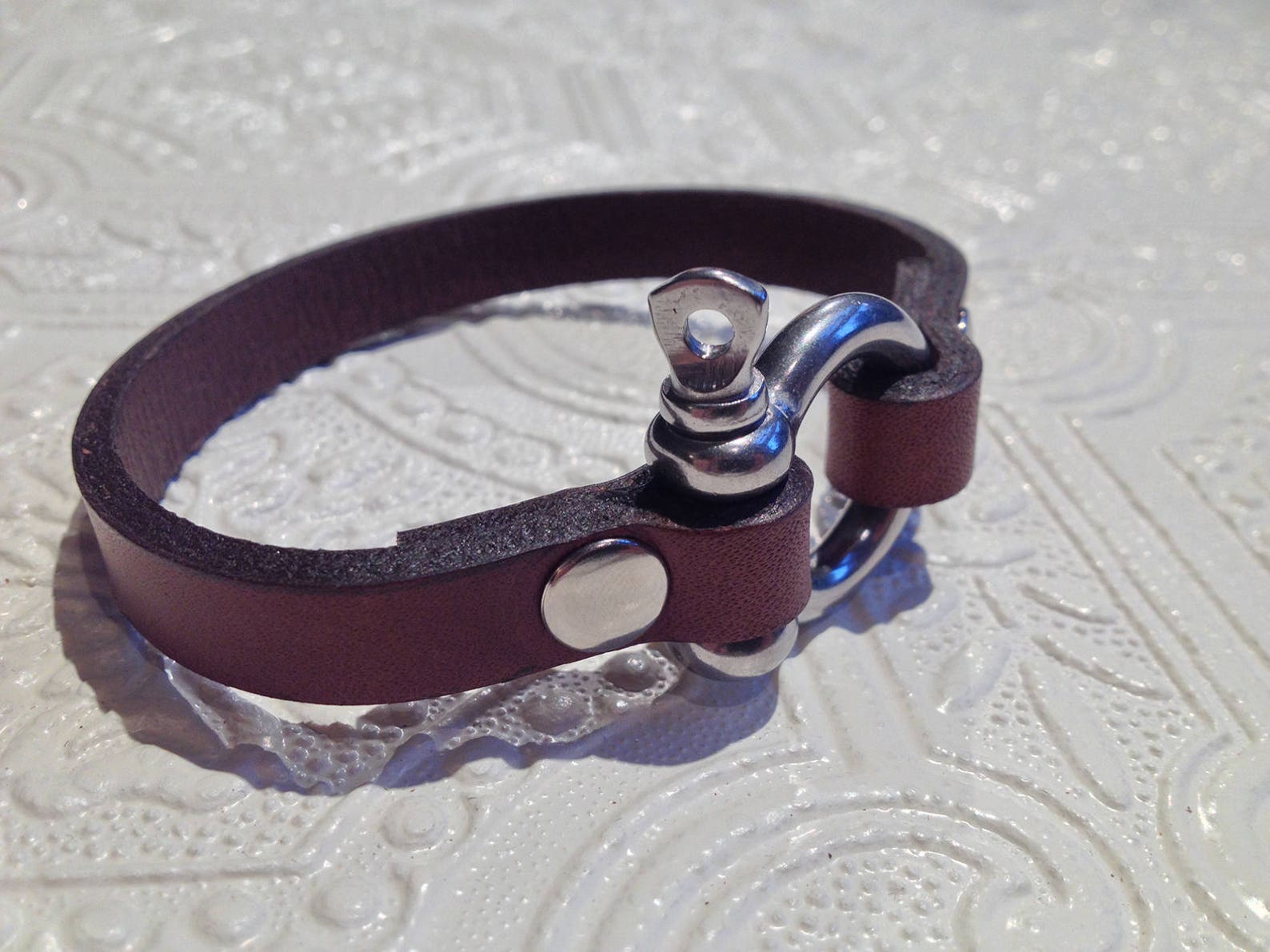Leather Shackle Cuff Bracelet- Stainless Steel - Etsy