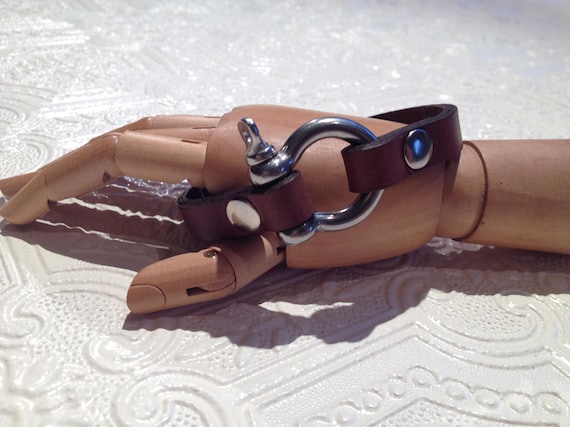 Leather shackle cuff bracelet Stainless steel | Etsy