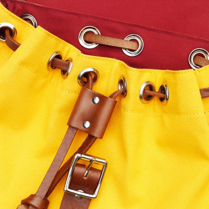 Heavyweight Yellow Canvas & Leather Backpack / Rucksack / Day Pack ...