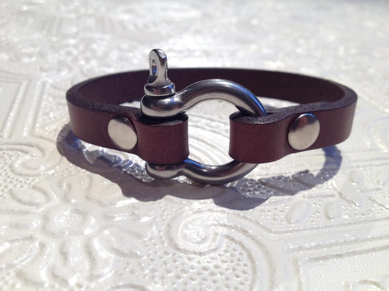 Leather Shackle Cuff Bracelet- Stainless Steel - Etsy