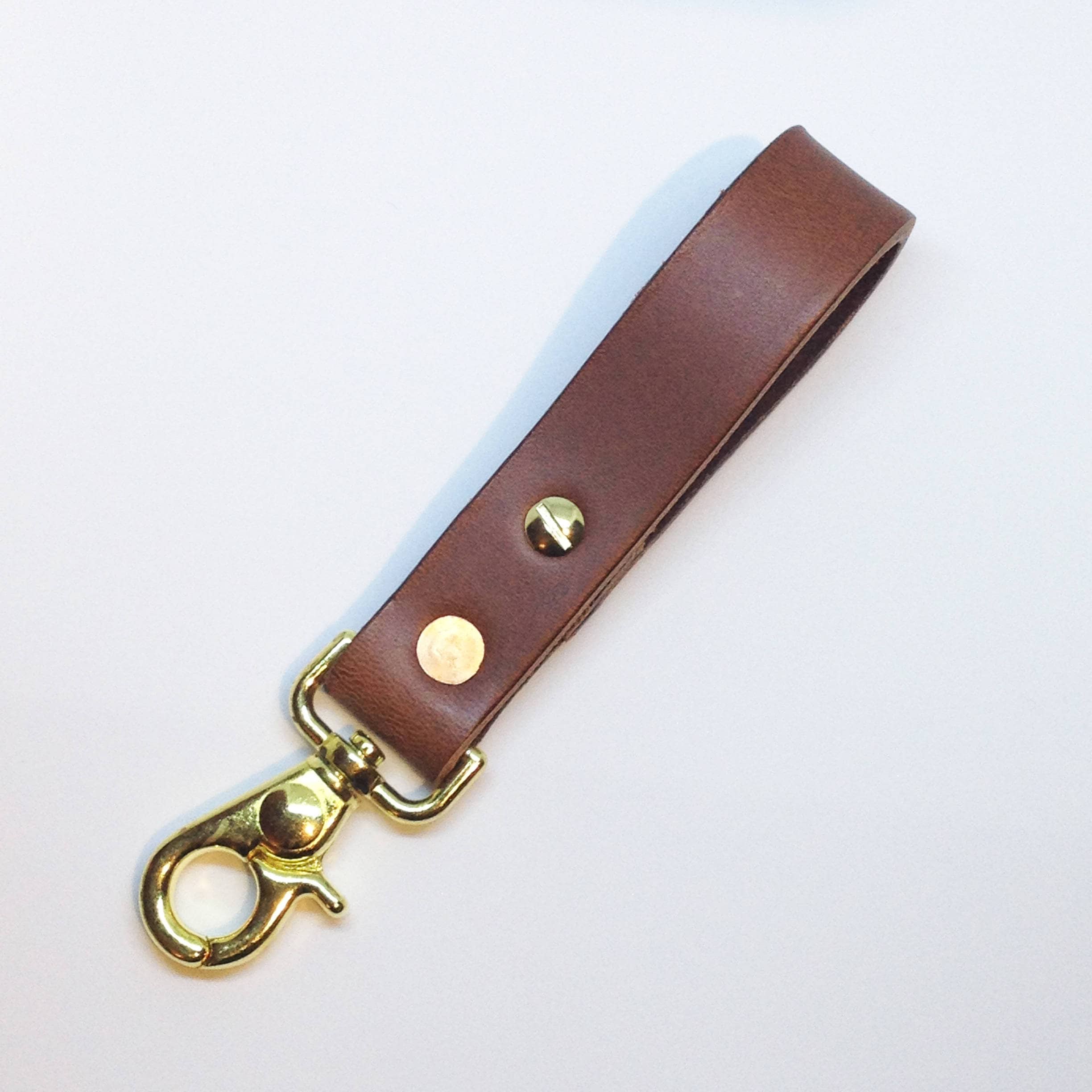 Handmade Leather Key Clasp. Key Fob, Key Loop. Mid-brown Tanned Leather ...