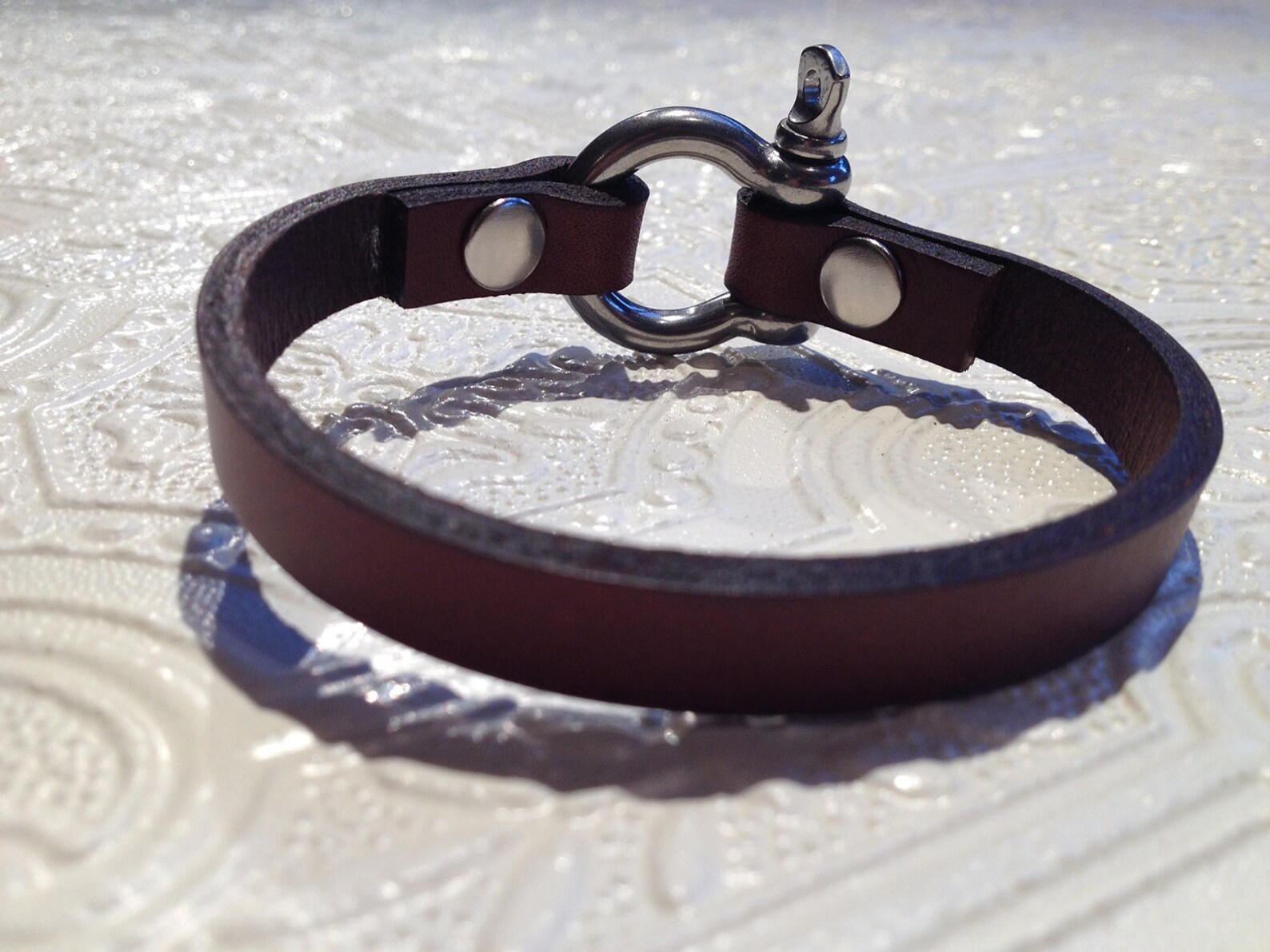 Leather Shackle Cuff Bracelet- Stainless Steel - Etsy