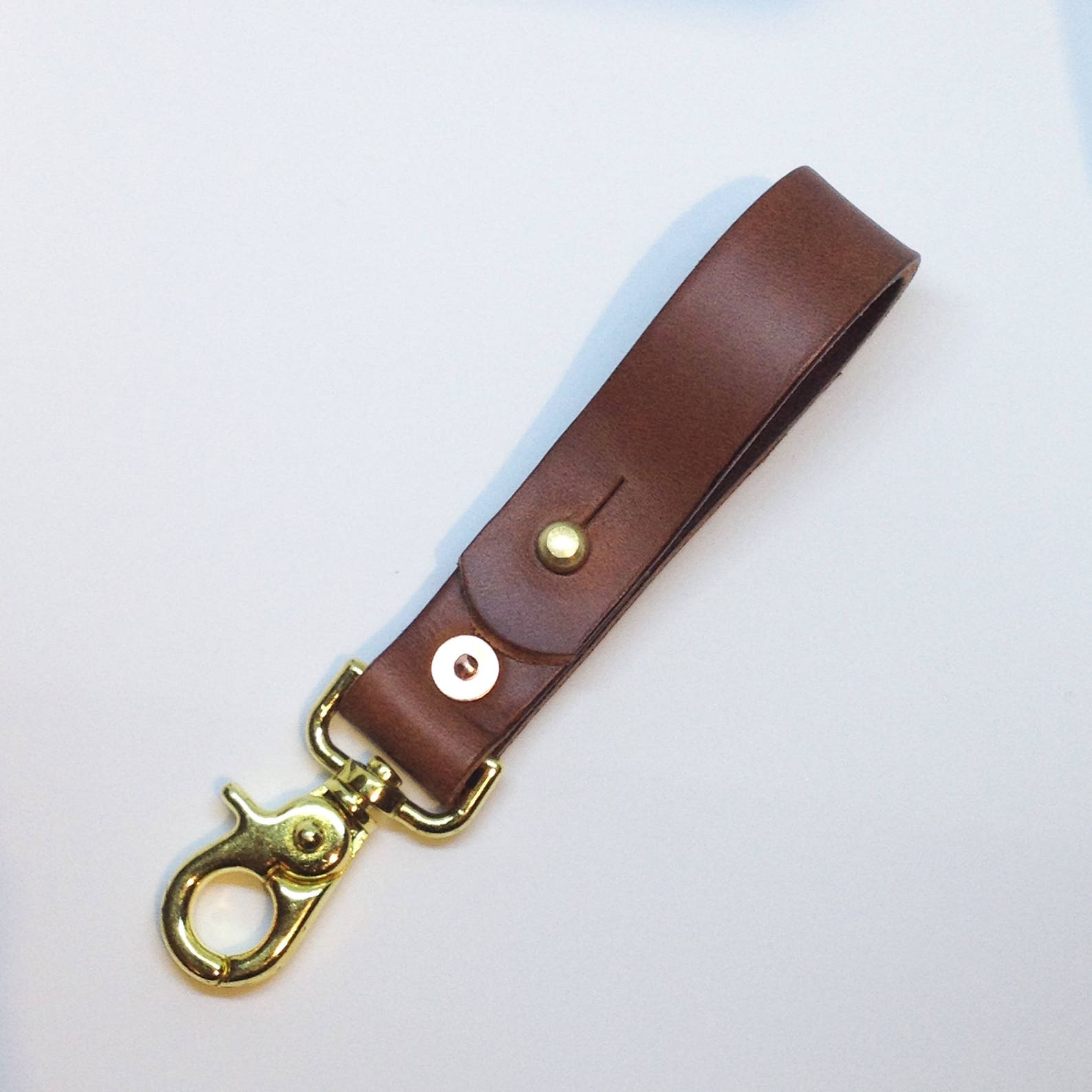 Handmade Leather Key Clasp. Key Fob, Key Loop. Mid-brown Tanned Leather ...