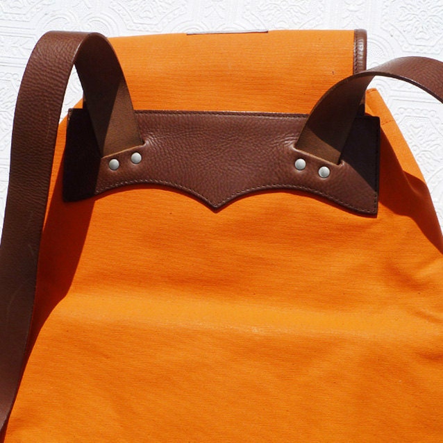 Heavyweight Orange Canvas & Leather Backpack / Rucksack / Day Pack ...