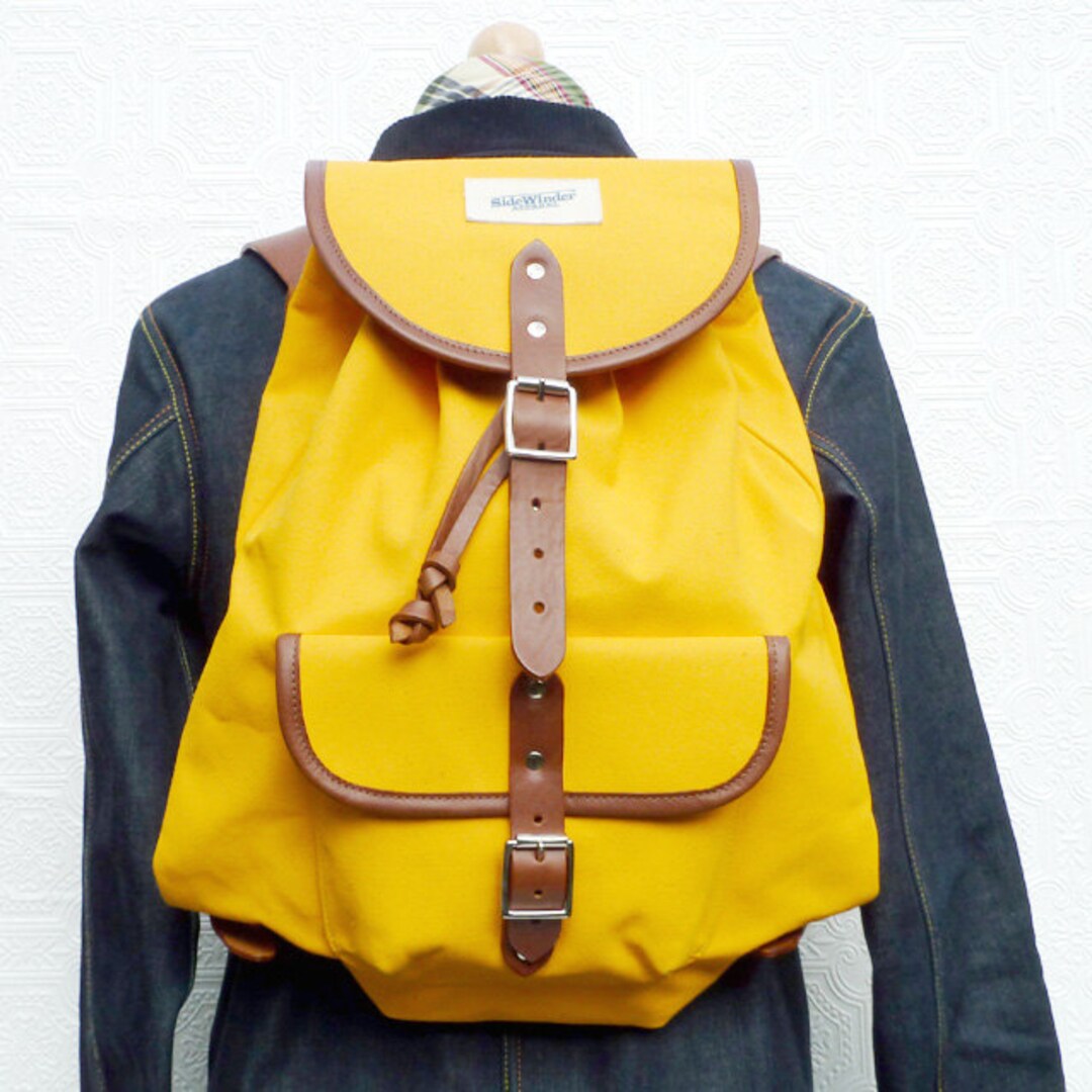 Heavyweight Yellow Canvas & Leather Backpack / Rucksack / Day Pack ...