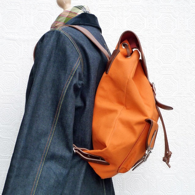 Heavyweight Orange Canvas & Leather Backpack / Rucksack / Day Pack ...
