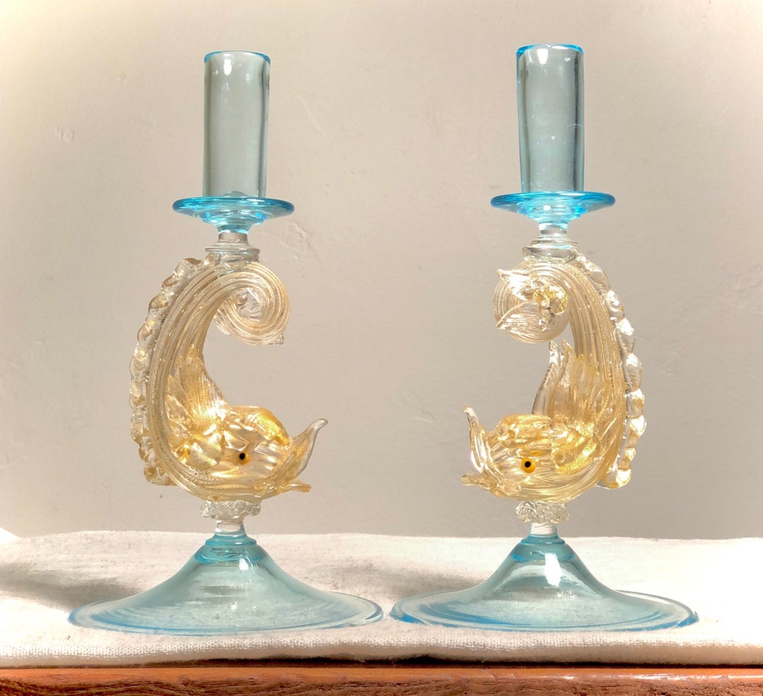 Murano Glass. Venetian Dolphin Candlesticks. Early 20th Century. - Etsy