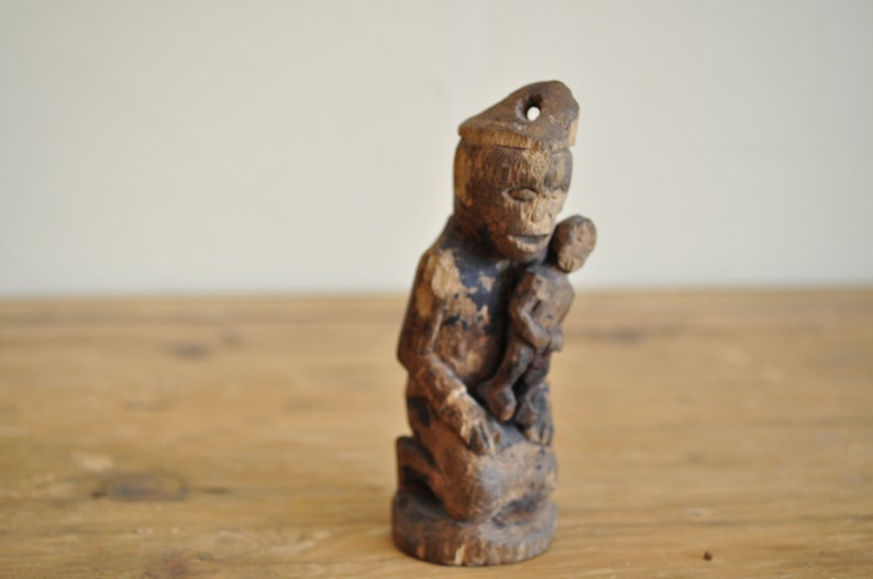 Antique Java Ancestor Wood Carving Small Man with Child | Etsy