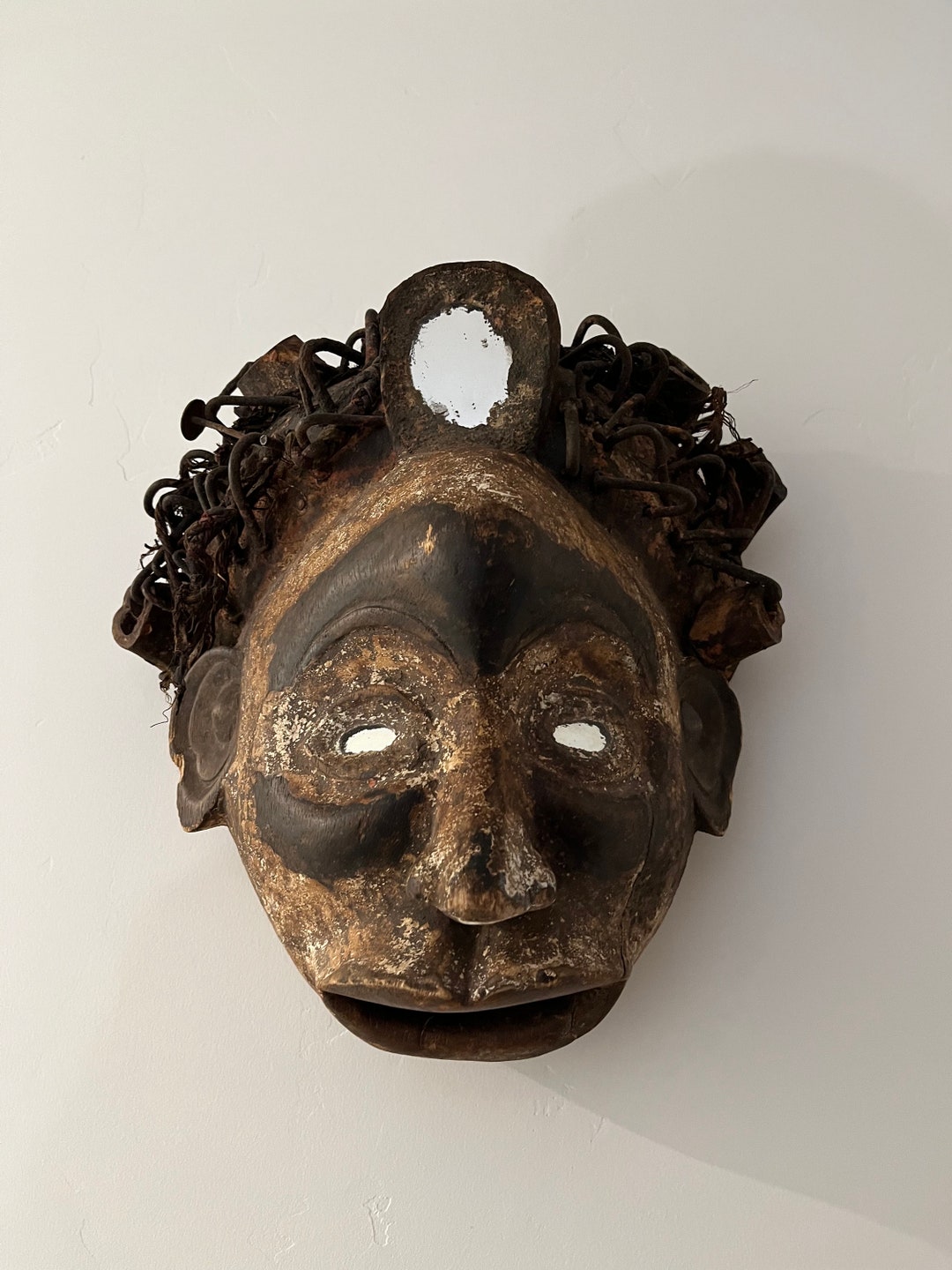 Tribal Bakongo Nkisi Mask. African Fine Art. Mirrored Eyes & Forehead ...