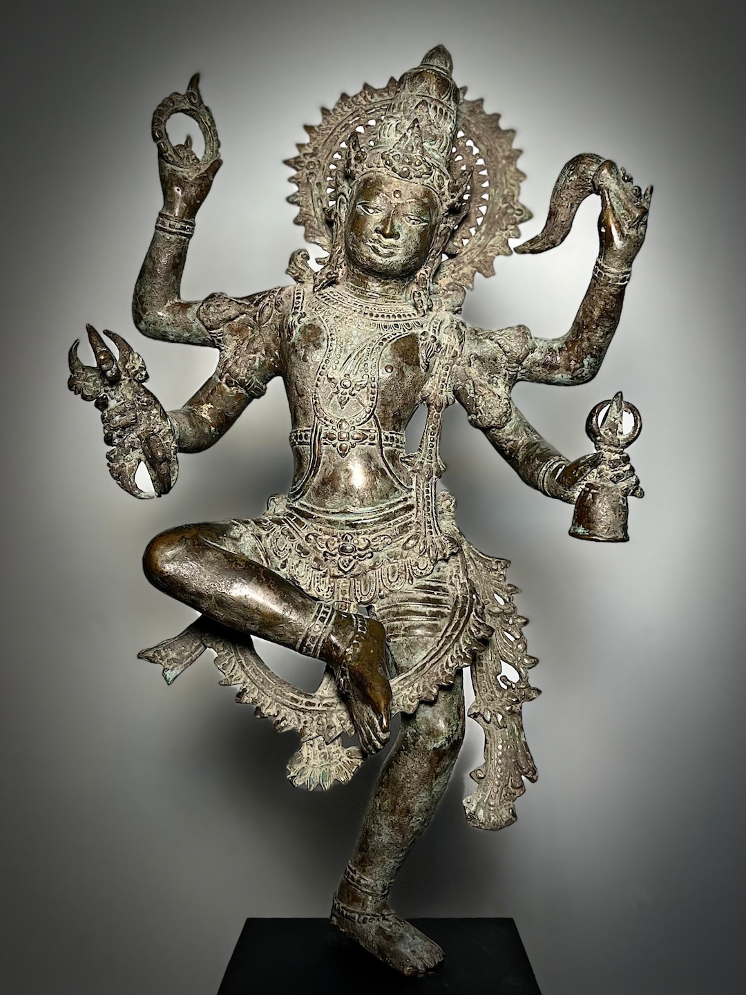 Lord Krishna. Cast Bronze. 18 Tall. Four Armed Dancing Krishna. Holding ...