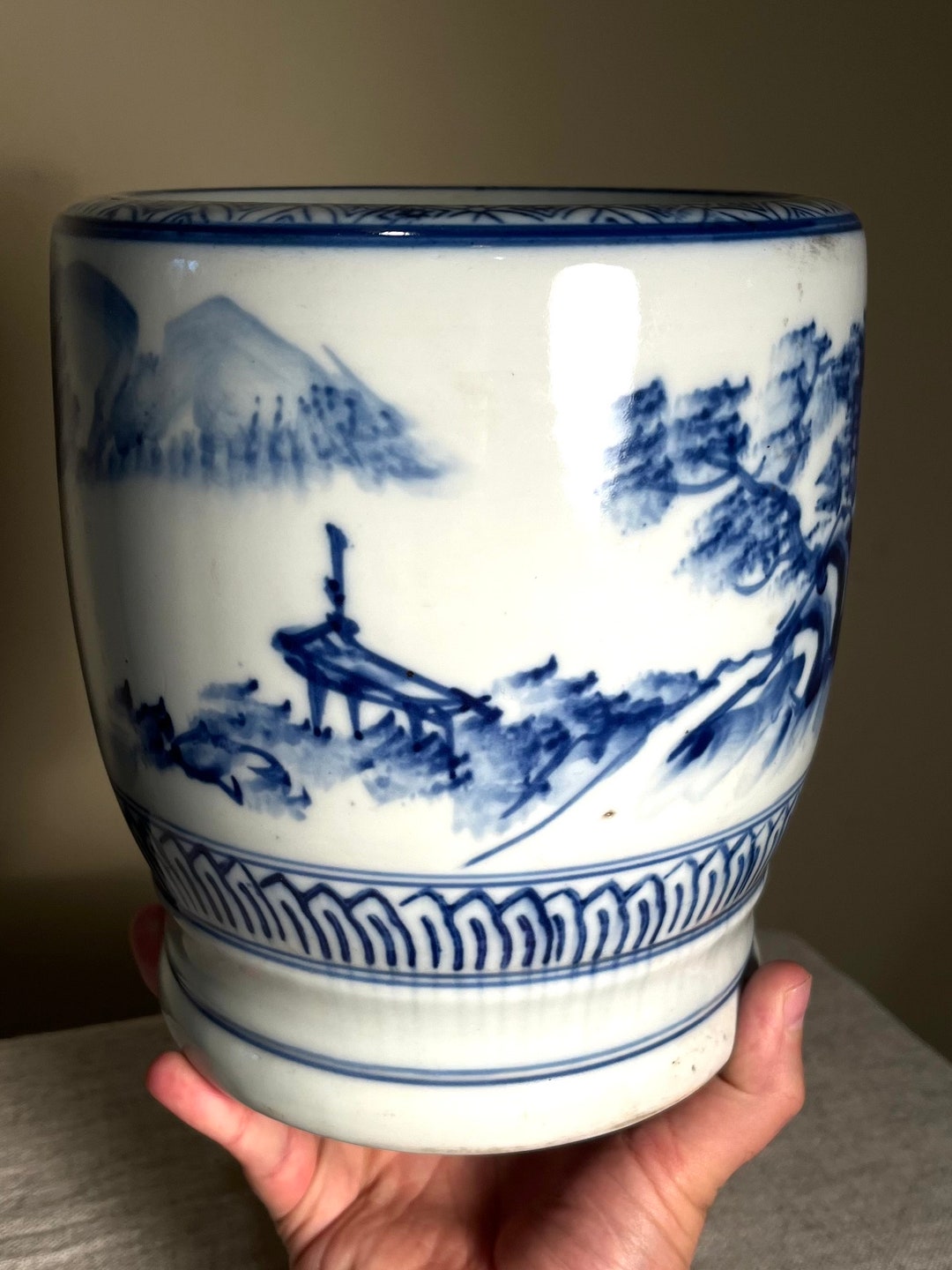 Vintage Blue and White Cache Pot. Japan. 1920. - Etsy