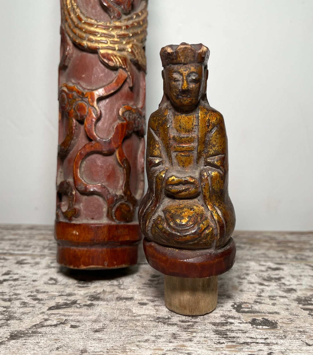 ANTIQUE CHINESE Taoist Scroll Container. 19TH C. Ancestor Carving ...