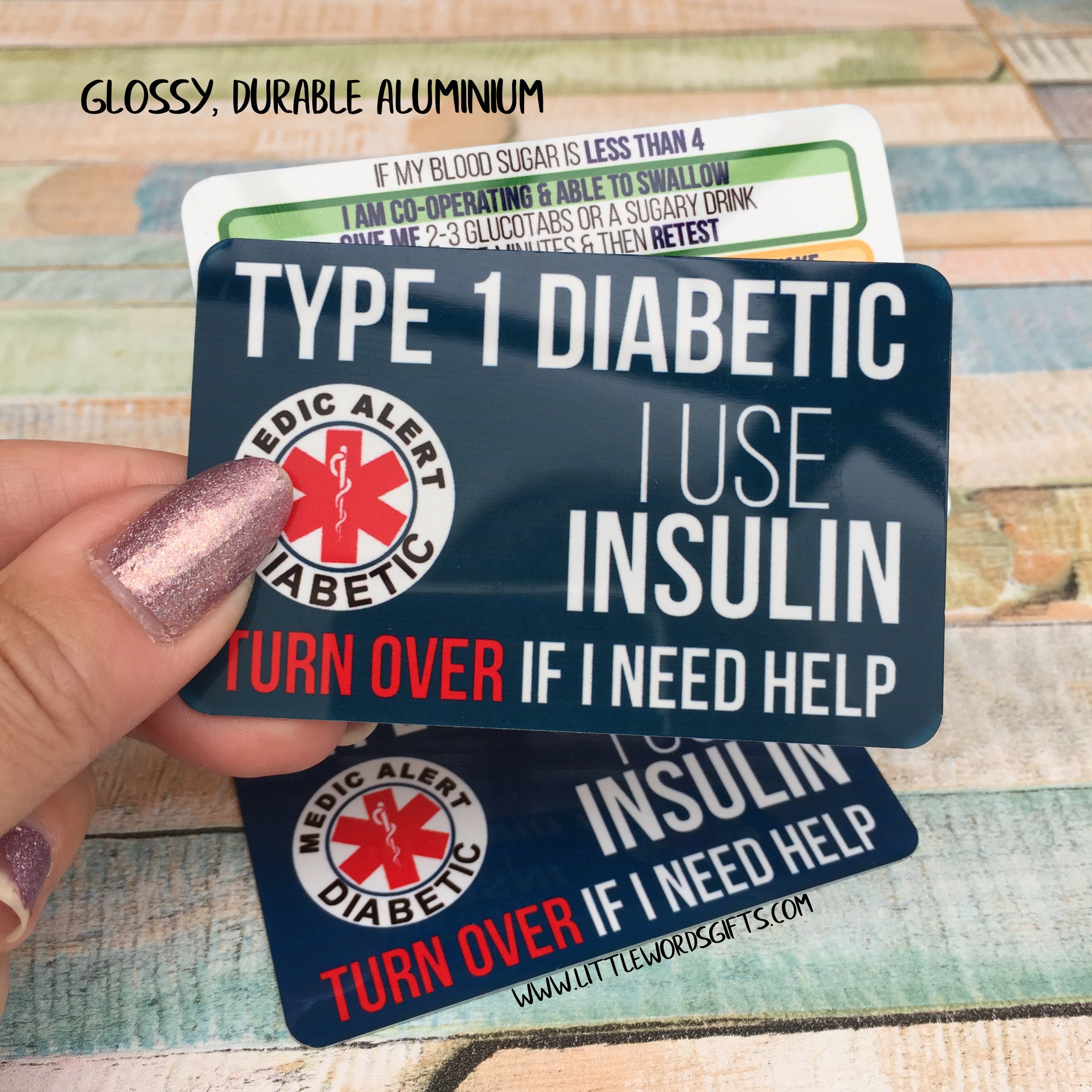 Type 1 Diabetes Medical Alert Card: Personalized Aluminum Wallet Insert ...
