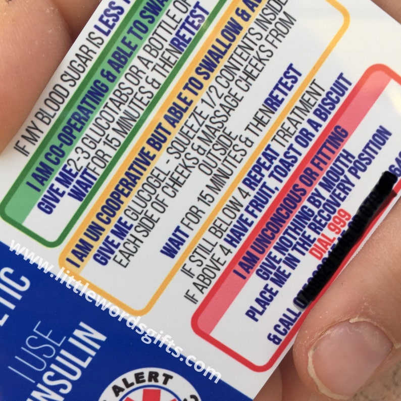 Personalised MEDICAL ALERT CARD for T1 Diabetes Wallet Insert | Etsy