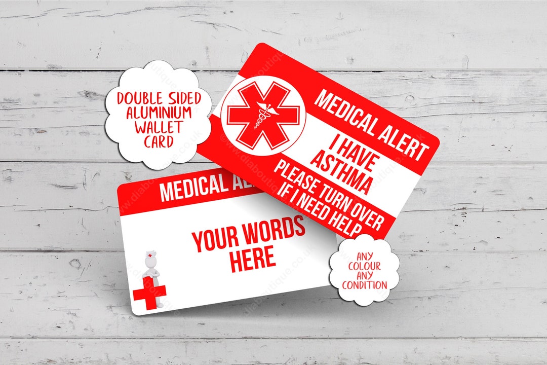 Personalised MEDICAL ALERT Card for Asthma Awareness, T1 Diabetes ...