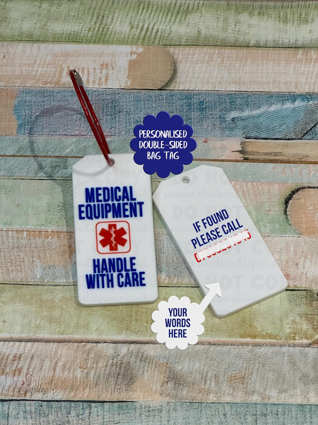 Personalised Medical Equipment Alert, Medical Luggage Tag, for T1 ...