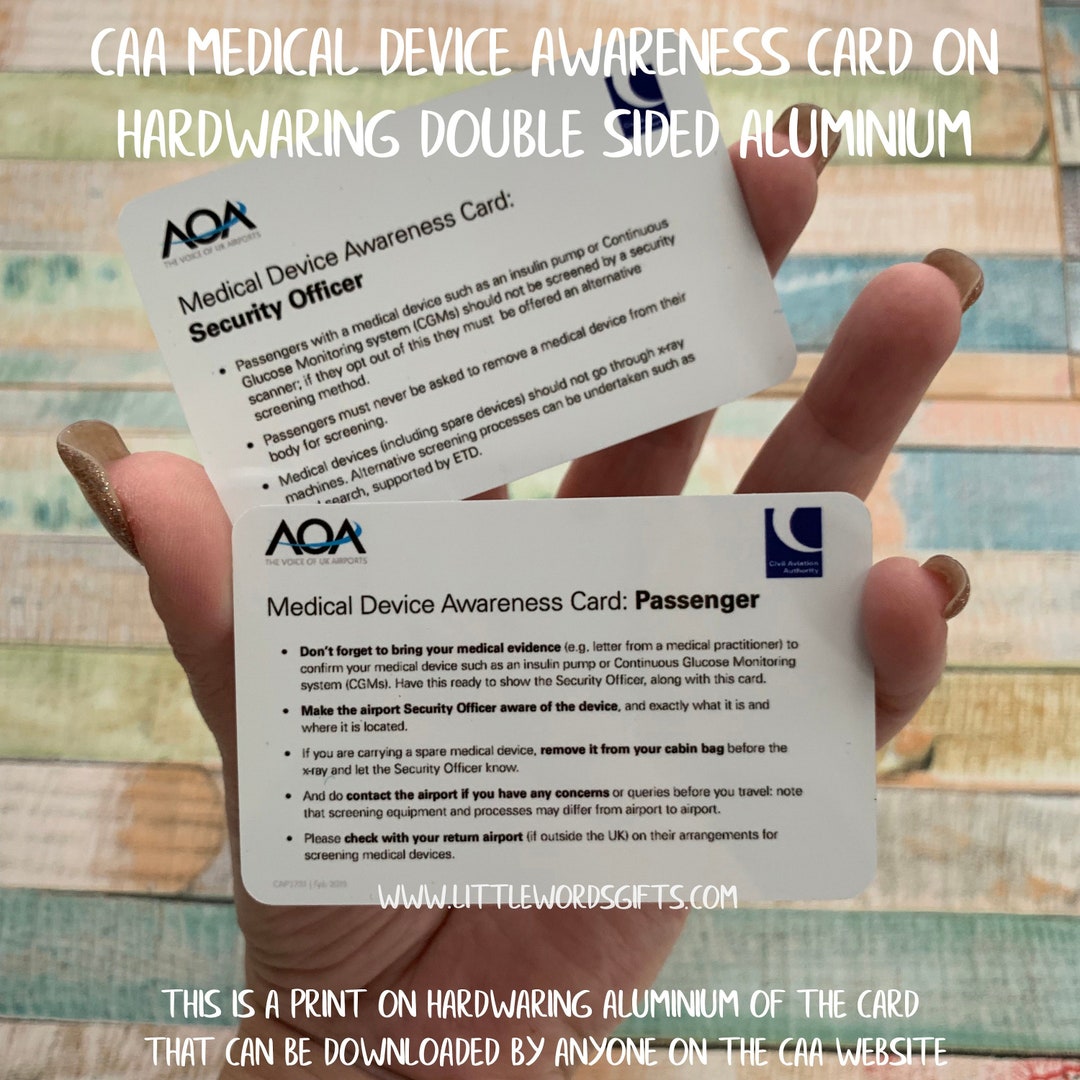 Type 1 Diabetic CAA Medical Device Awareness Card Printed on Aluminium ...