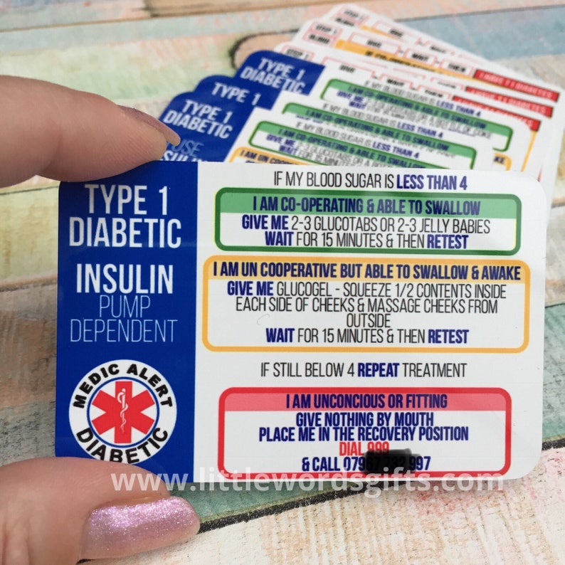 Personalised MEDICAL ALERT CARD for T1 Diabetes Wallet Insert | Etsy