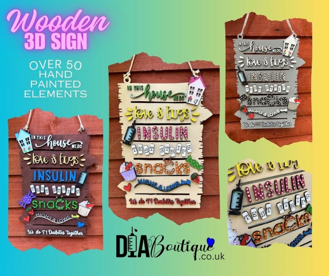 T1 Diabetic Hanging Sign, in This House, Gift for Diabetic, 3D Hand ...