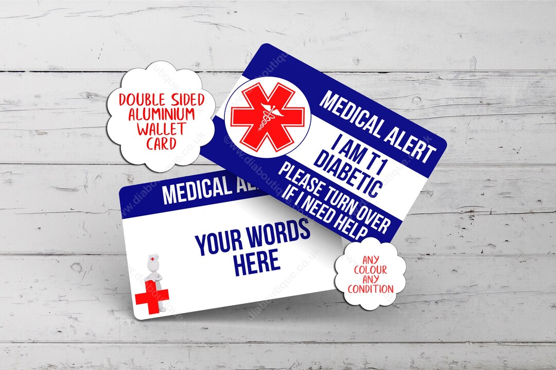 Personalised MEDICAL ALERT Card for T1 Diabetes, Asthma Awareness ...