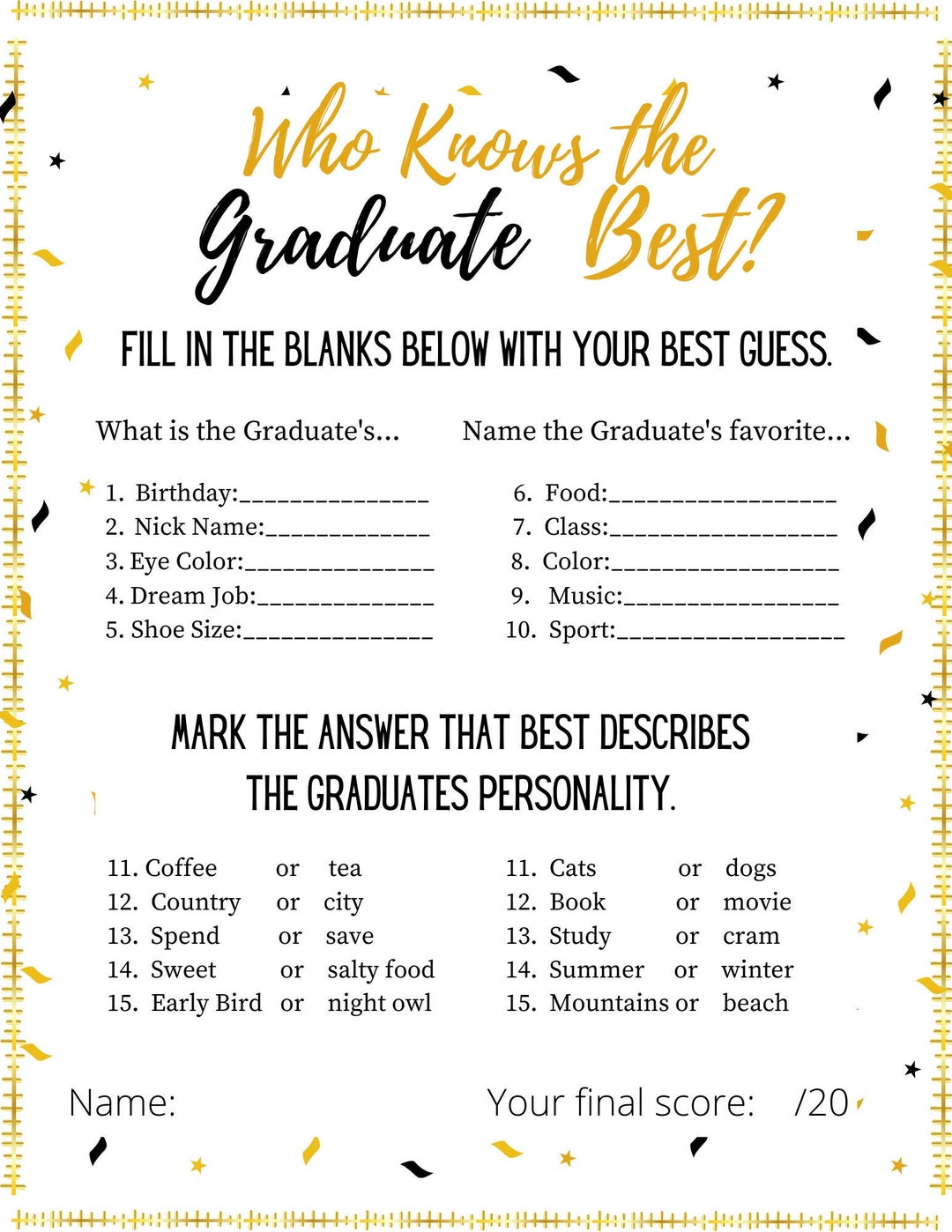 Who Knows the Graduate Best? Digital Print - Etsy
