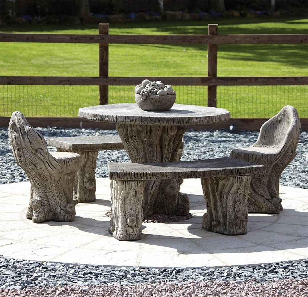 Woodlands Stone Benches & Table Patio Garden Furniture Set - Etsy