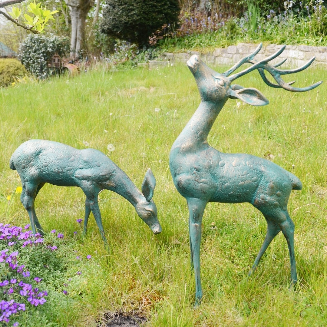 Deer & Doe Aged Bronze Metal Garden Statues - Etsy UK