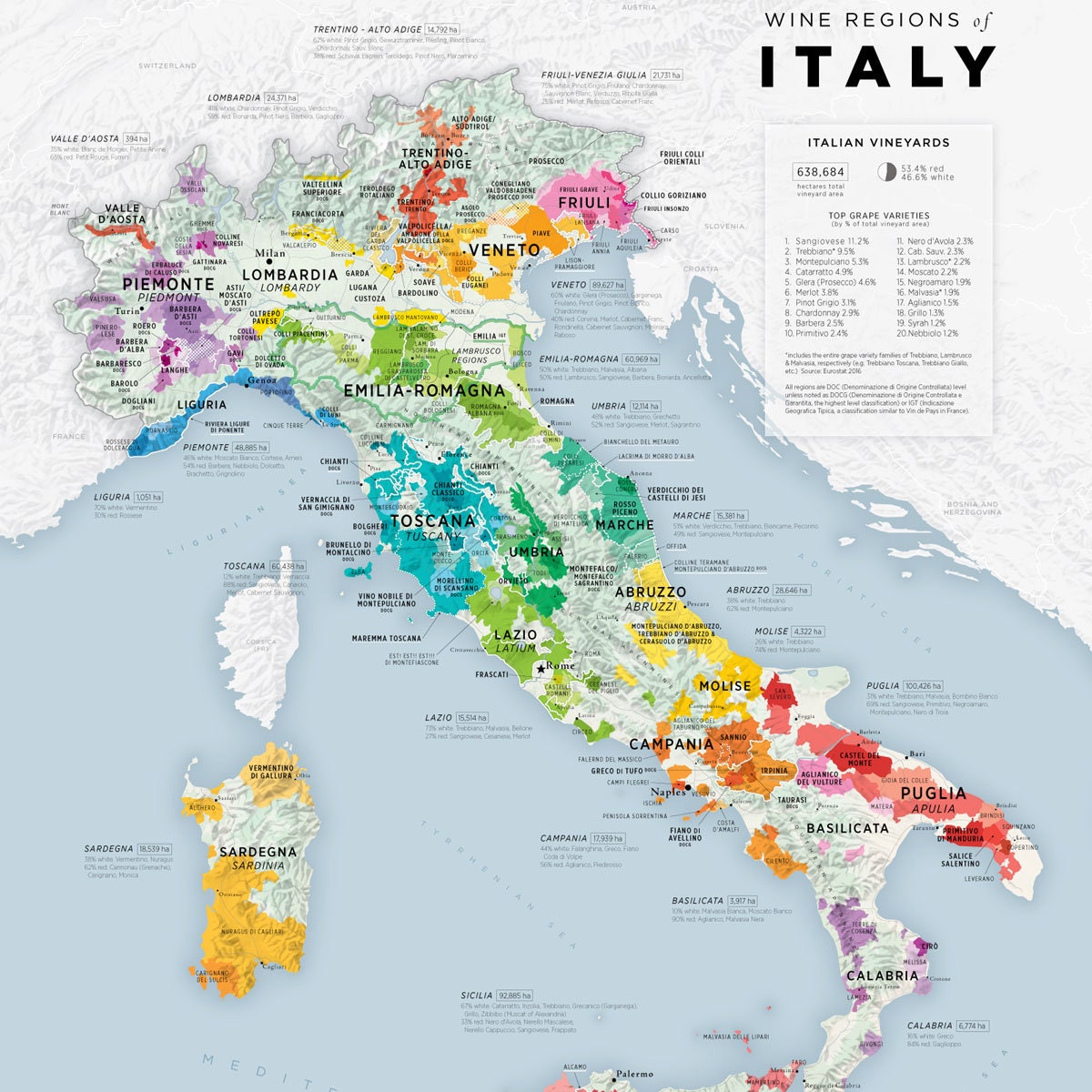 De Longs VINO.ONE Series Wine Map of Italy 16 X 20 - Etsy