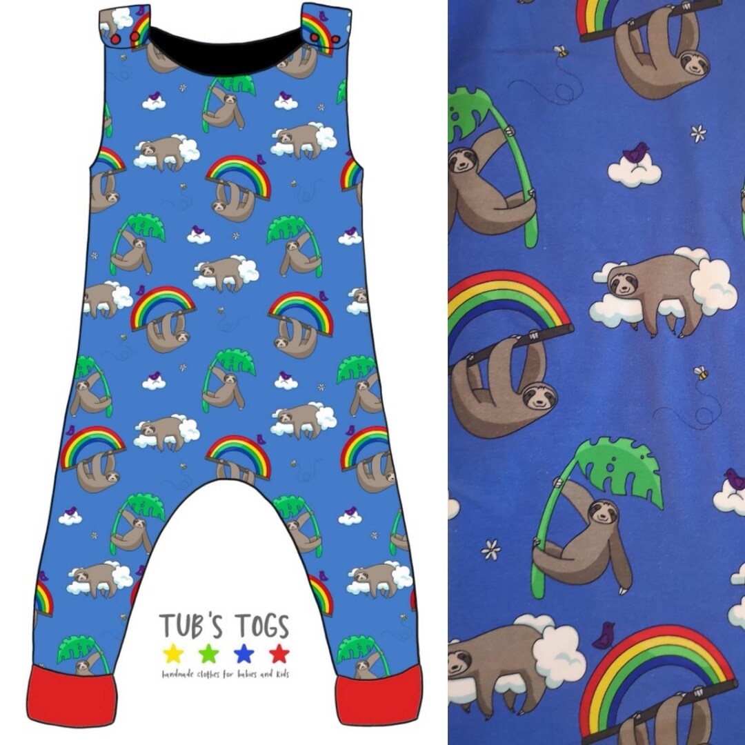 Sloth Baby Romper, Rainbow Jersey Dungarees, Unisex Baby Clothes ...