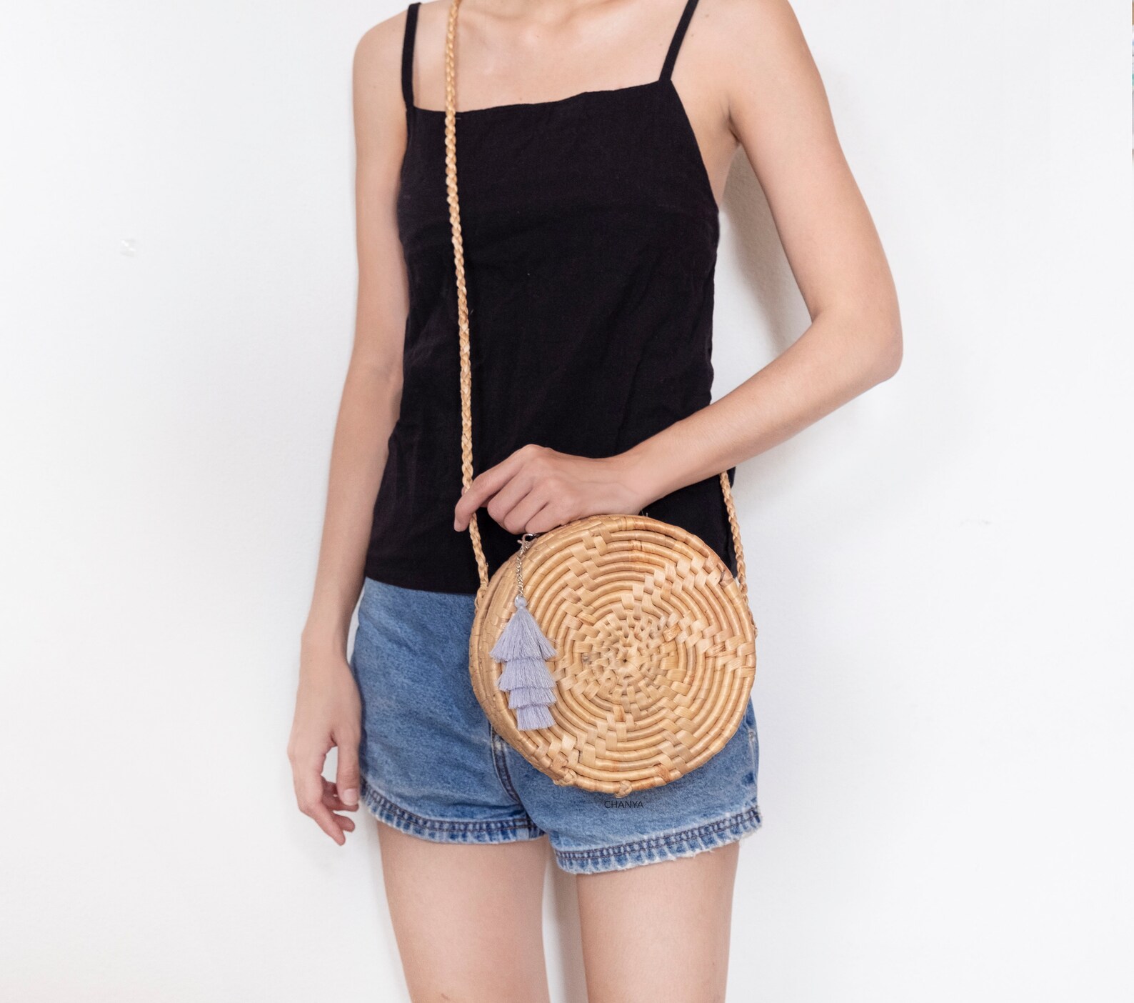 Round Straw Bag With Tasselribbon Round Bag Boho Shoulder Bag - Etsy