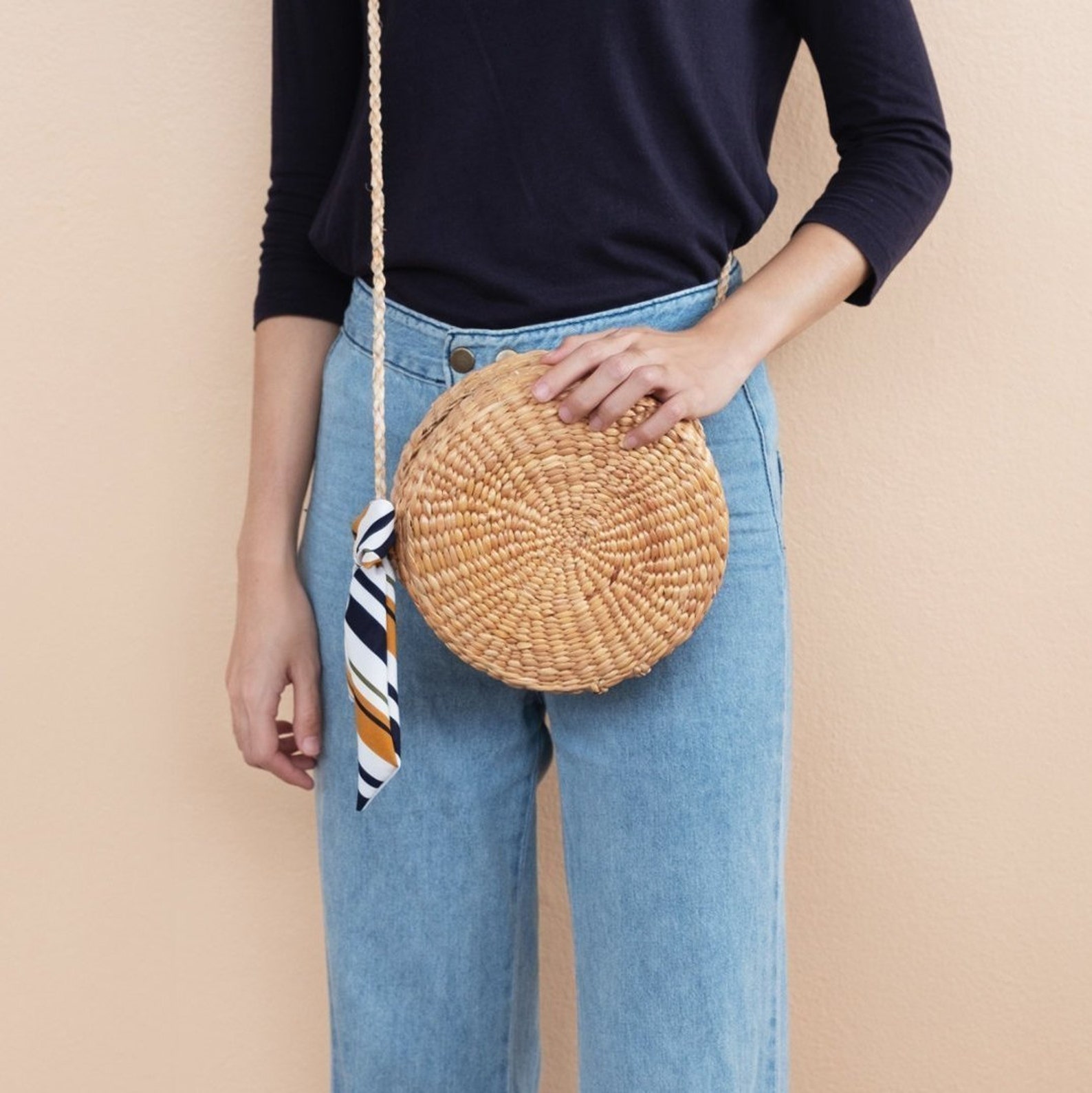 Round Straw Bag Hobo Shoulder Bag Round Basket Bag Crossbody - Etsy