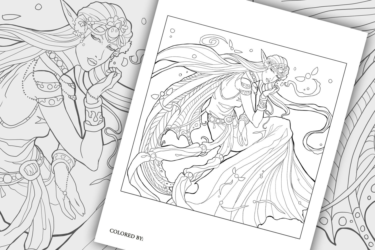 Printable Coloring Book Page for Adults Fantasy Art Nouveau Fairy Elf ...
