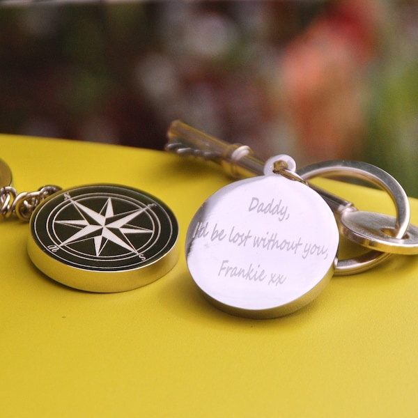 Engraved Compass Keychain - Etsy