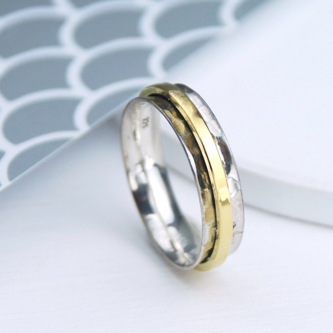 Sterling Silver and Brass Spinning Ring Eve Skinny Silver - Etsy