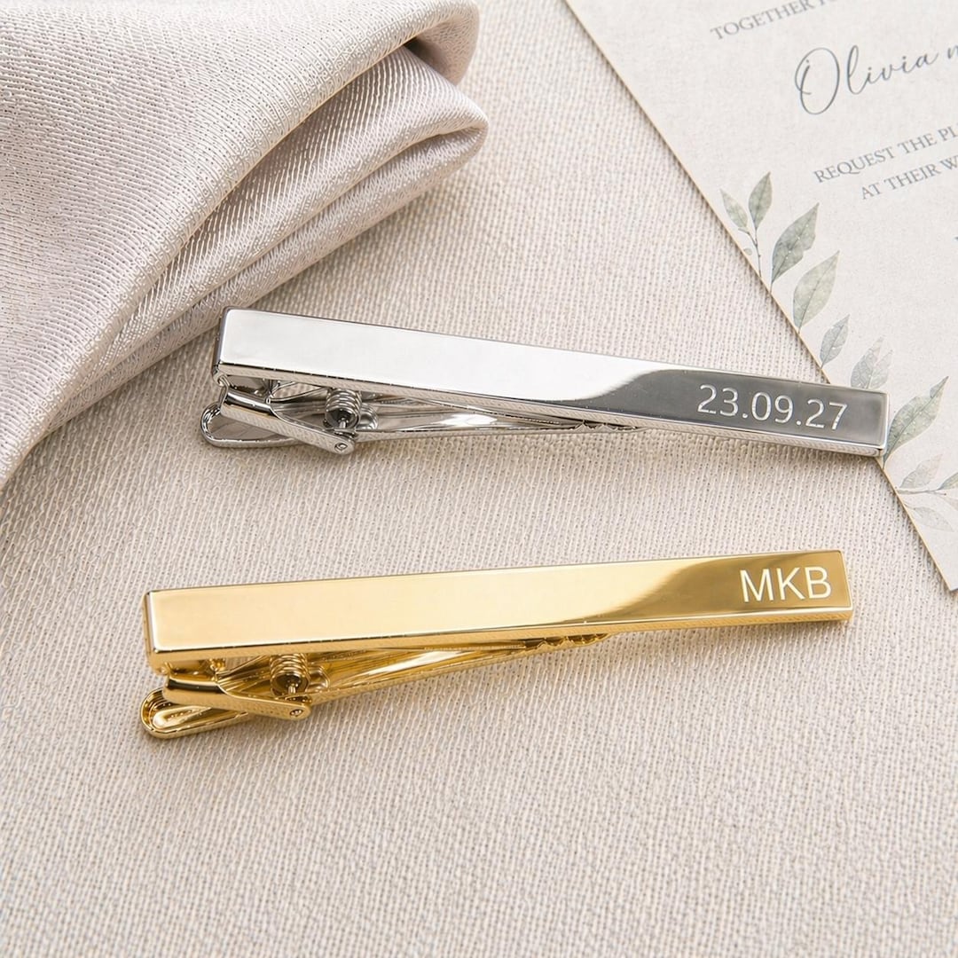 Personalised Tie Clip, Engraved Tie Bar, Silver, Gold or Gunmetal ...