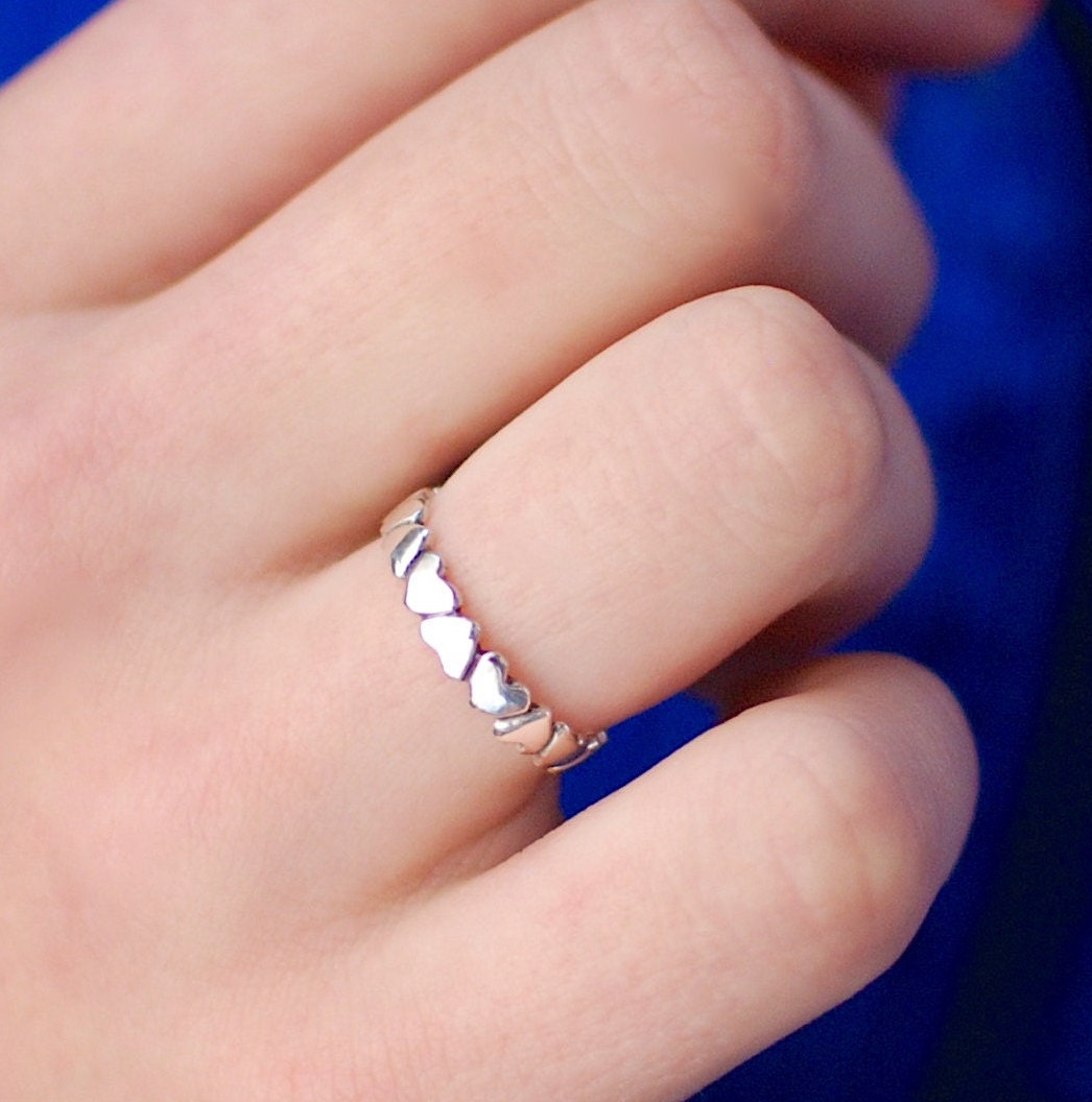 Tiny Hearts Ring Sterling Silver Heart Ring Love token Gift | Etsy
