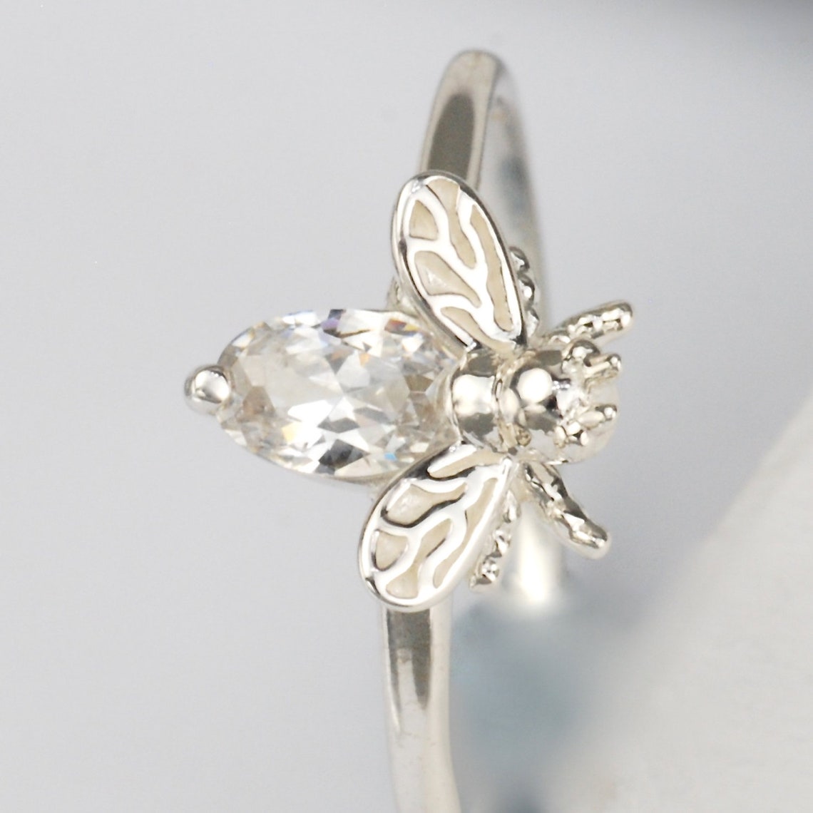 Sterling Silver Bee Ring Honey Bee Ring Silver and CZ Bee - Etsy
