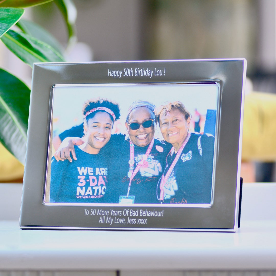 Personalised 50th Birthday Silver Photo Frame, Engraved Photograph ...