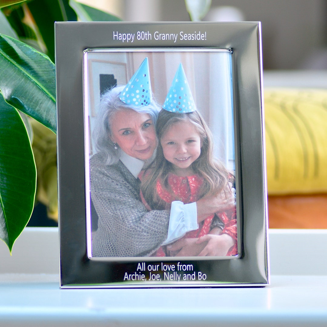 Personalised 80th Birthday Silver Photo Frame, Engraved Photograph ...