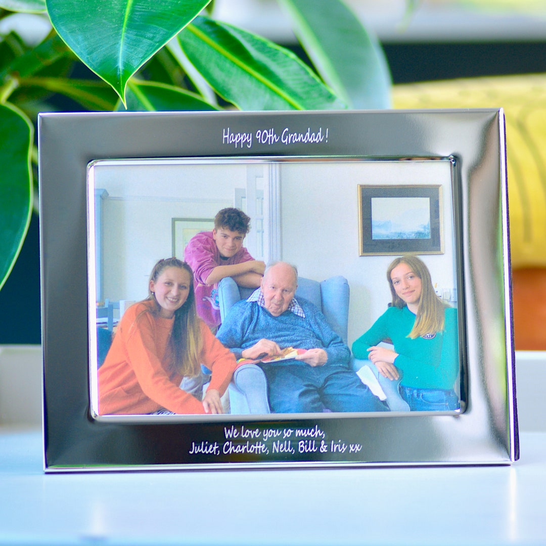 Personalised 90th Birthday Silver Photo Frame, Engraved Photograph ...