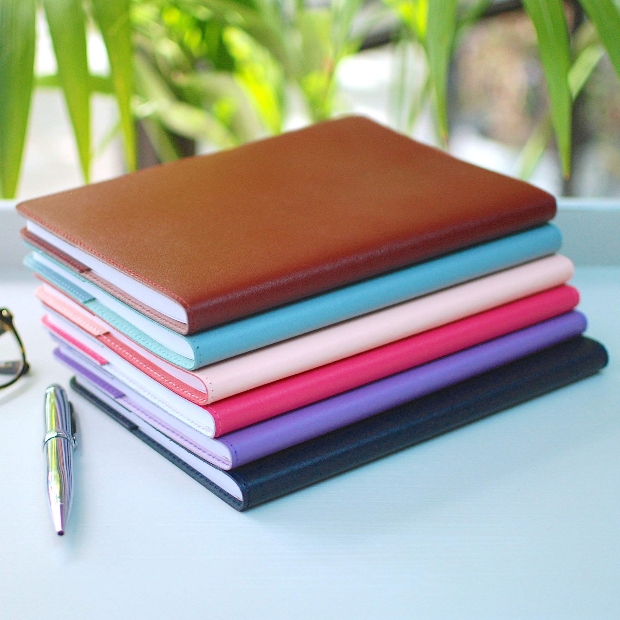 Monogram Leather Pencil Case and Notebook Set, Custom Leather Journal ...
