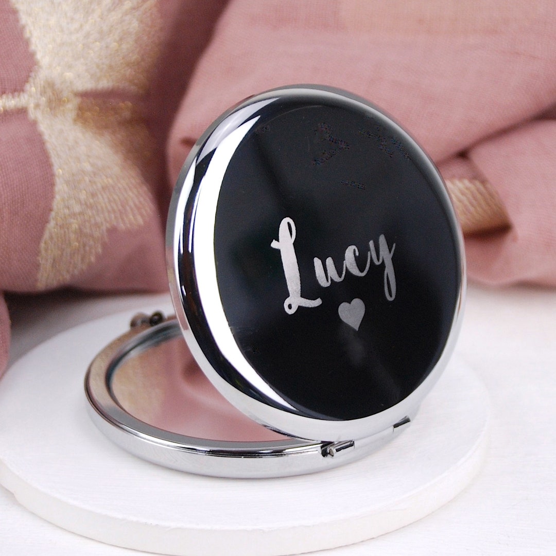 Personalised Silver Compact Name Mirror, Bridesmaids Gift, Engraved ...