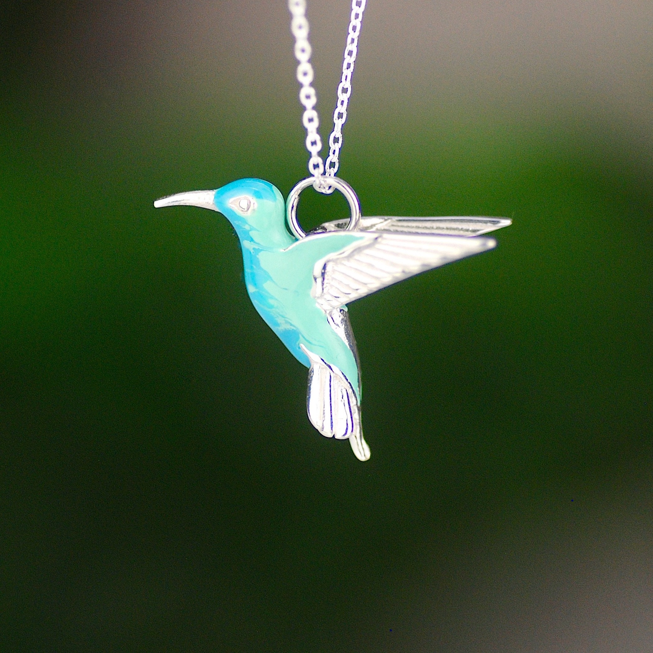 Sterling Silver and Enamel Hummingbird Necklace Personalised | Etsy