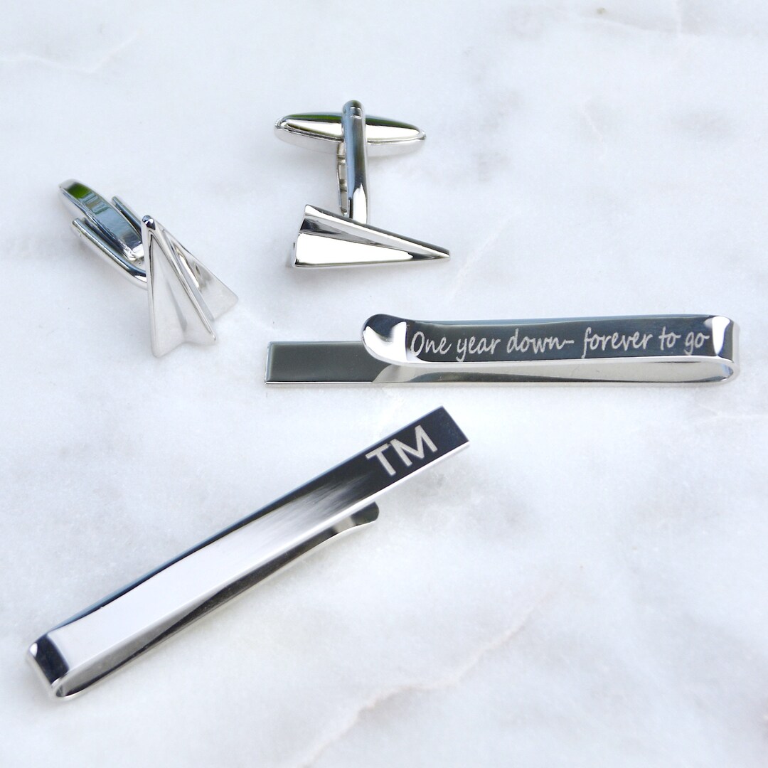 Personalised Paper Plane Cufflinks and Tie Slide Set - Custom First ...
