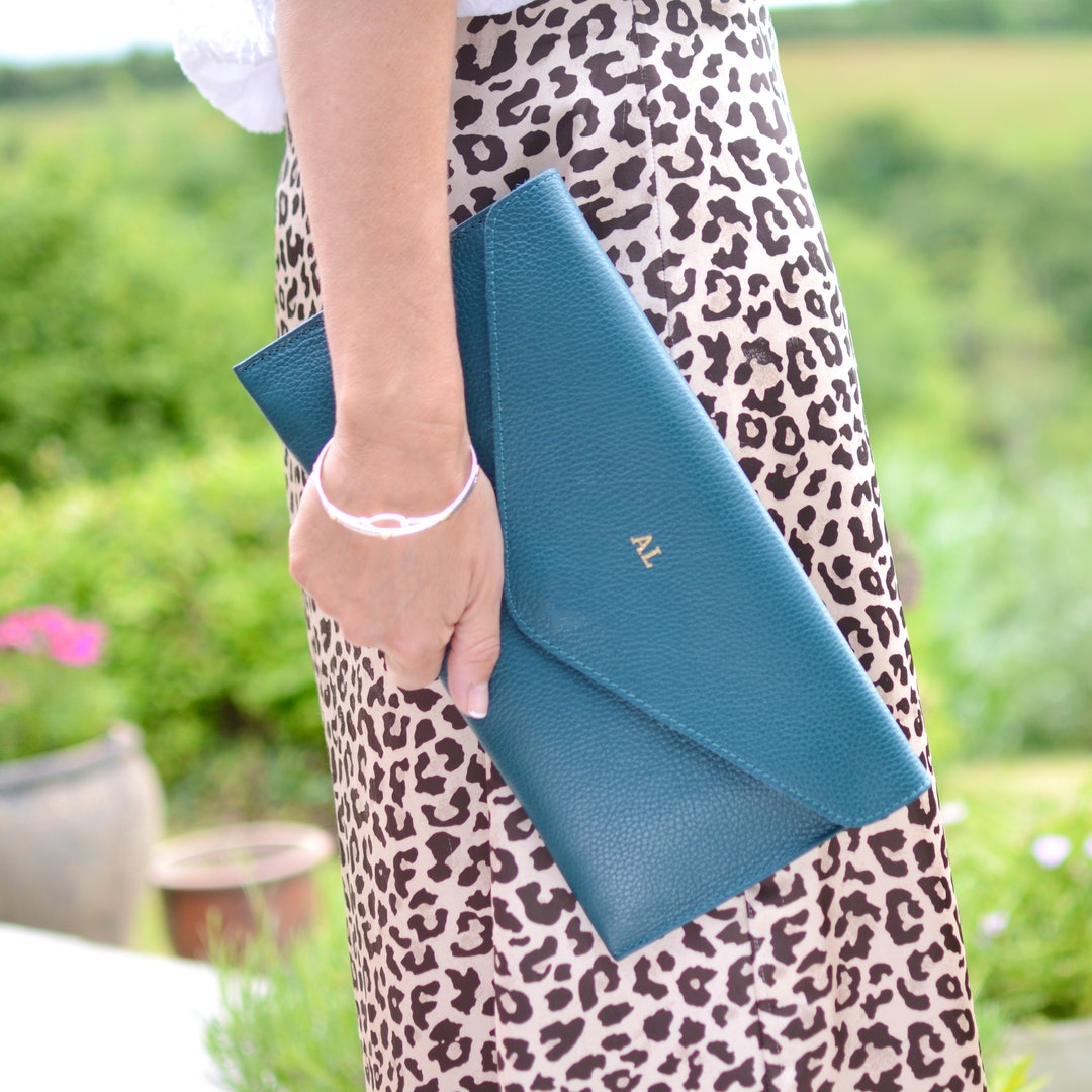 Monogram Italian Leather Clutch Bag - Personalised Envelope Leather ...