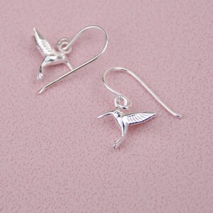 Sterling Silver Mini Hummingbird Drop Earrings, Silver Flying Humming ...
